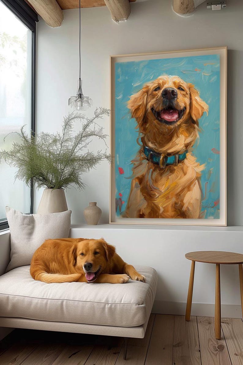 Wall Art Poster With the Smiling Dog. Digital Print in the Oil Painting ...