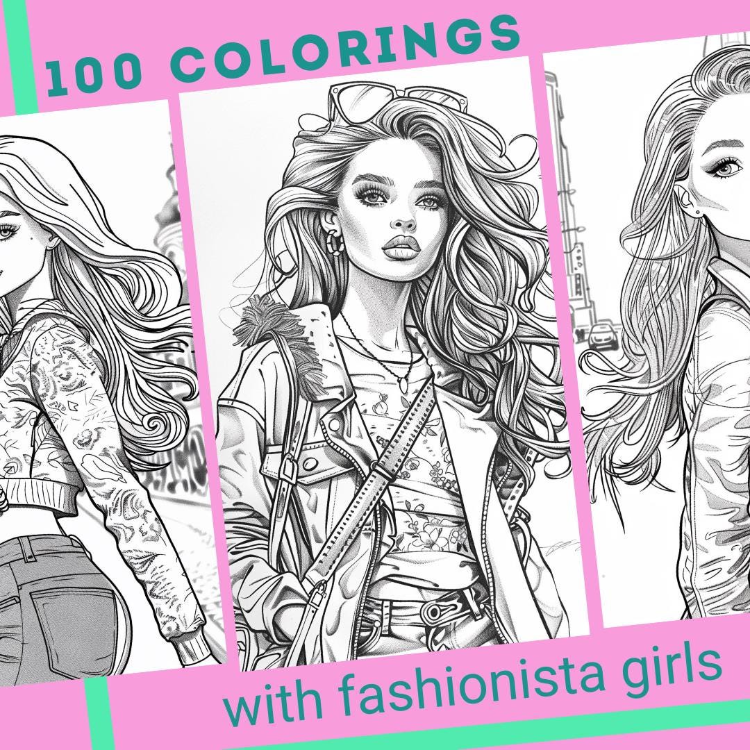 100 Coloring Pages With Fashionista Girls. Fashion Coloring Book - Etsy