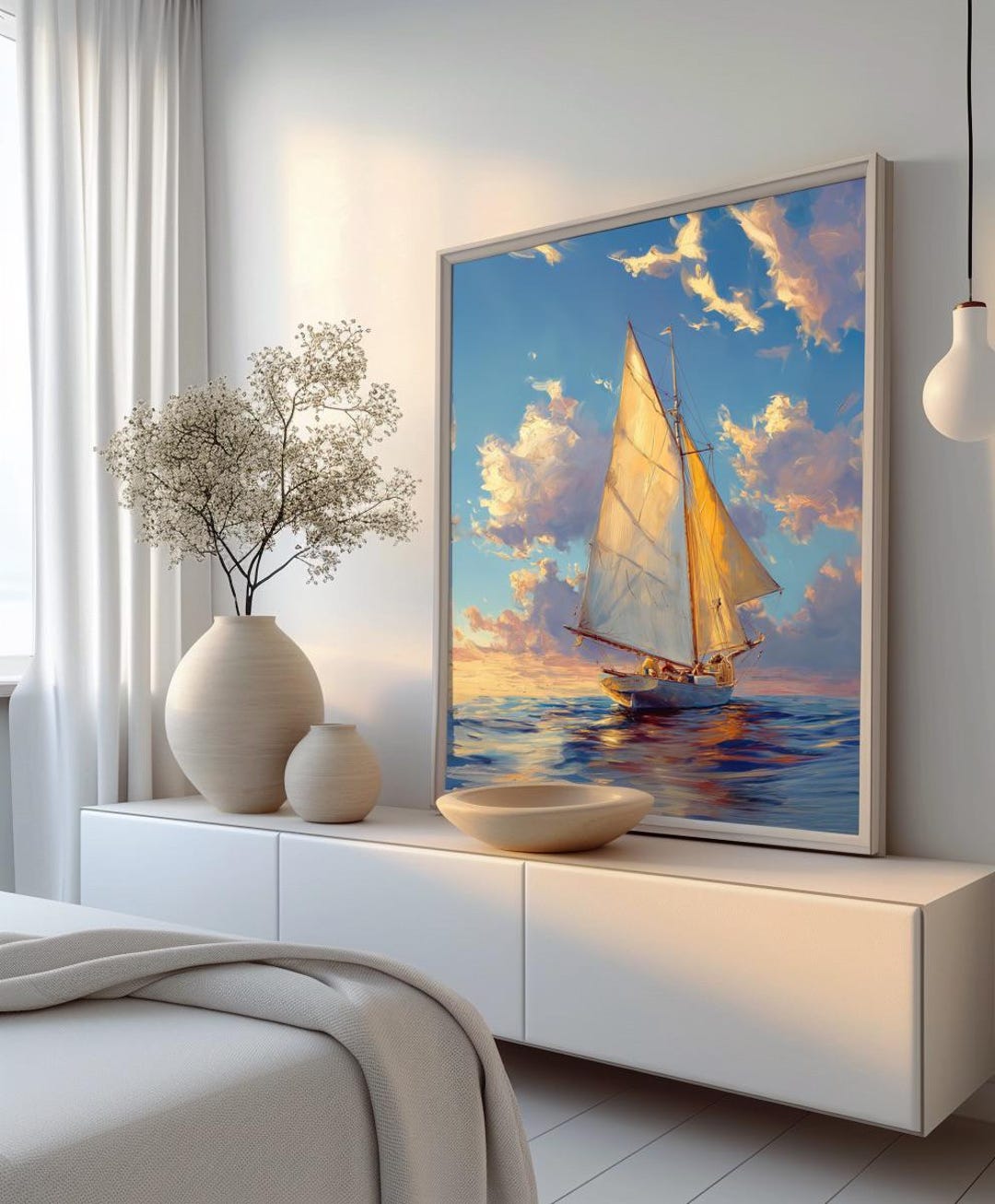 Wall Art Poster With the Sailing Yacht in the Sea. Digital Print in the ...