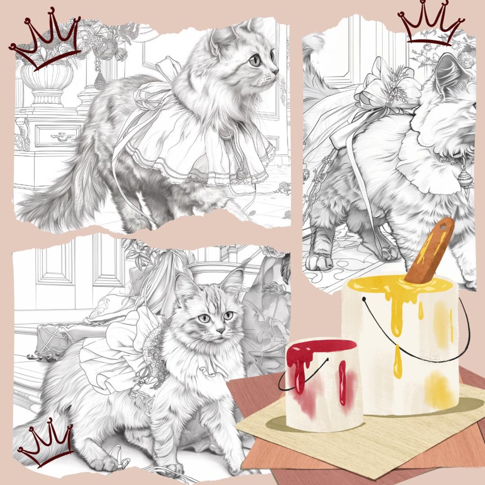 8 Coloring Pages With Adorable Royal Cats - Etsy