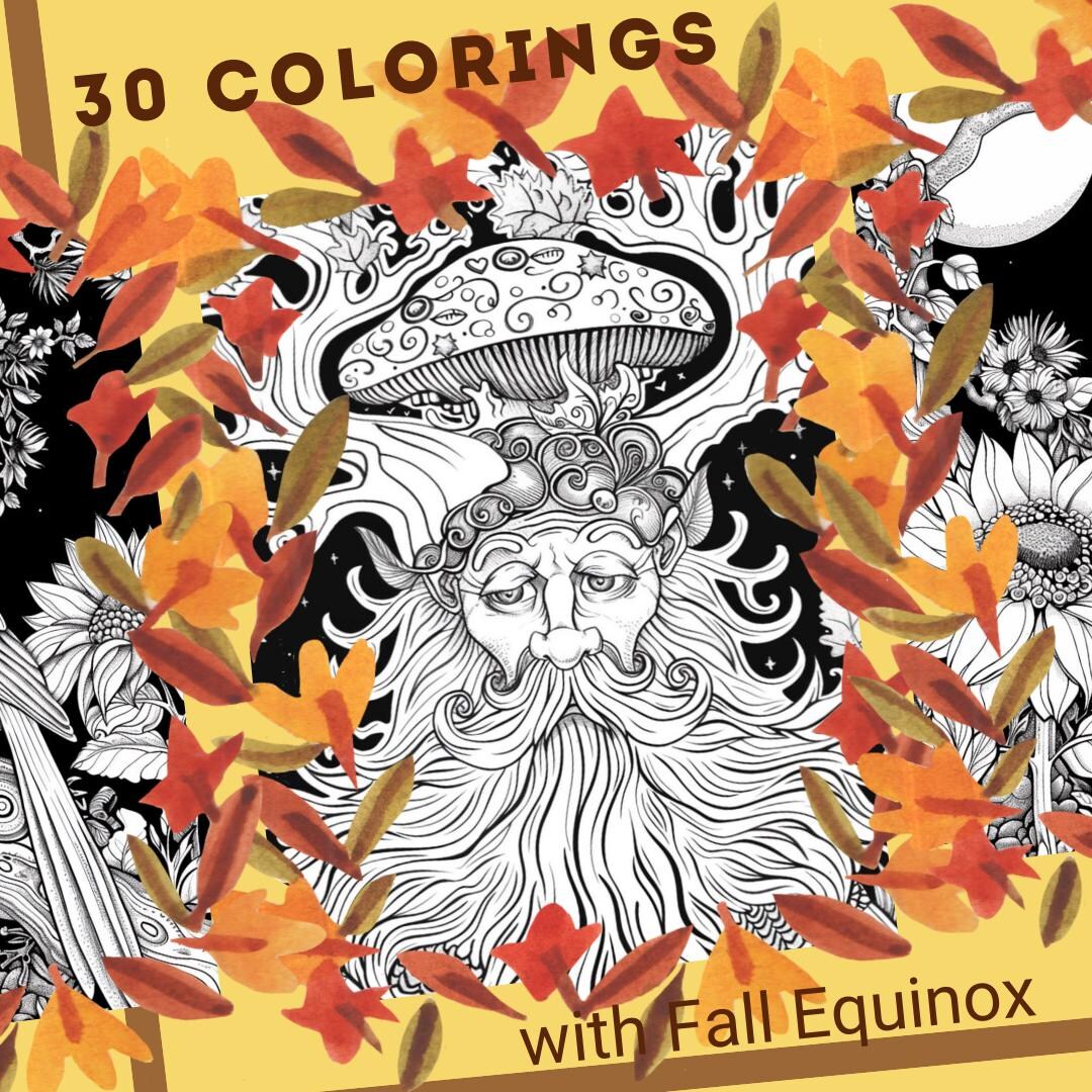 30 Black and White Coloring Pages With Fairy Fall Equinox Motives - Etsy