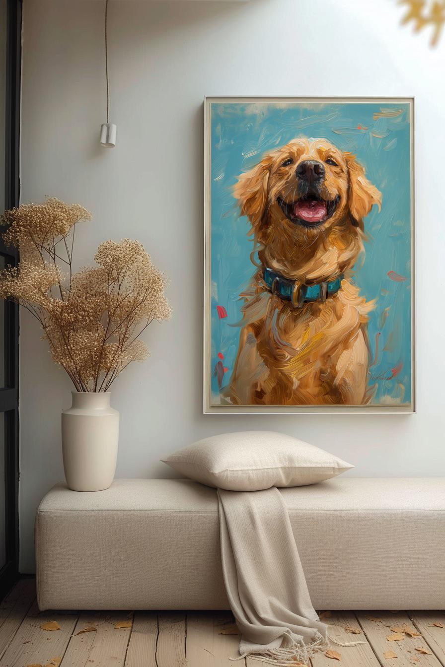 Wall Art Poster With the Smiling Dog. Digital Print in the Oil Painting ...