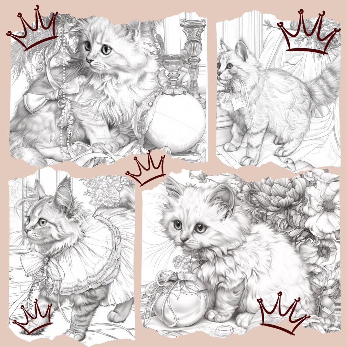 8 Coloring Pages With Adorable Royal Cats - Etsy