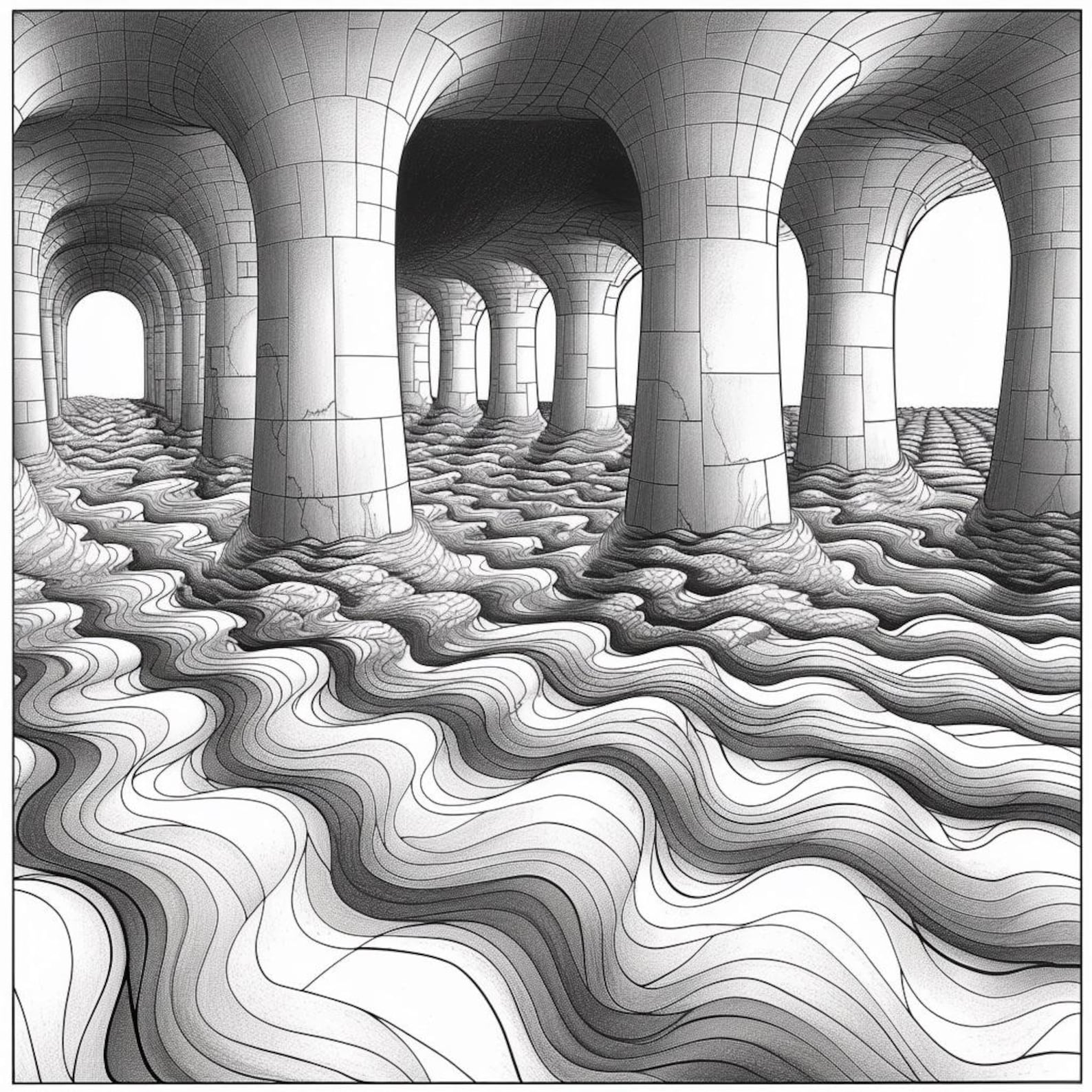 50 Abstract Black and White Coloring Pages With Anamorphic Designs - Etsy