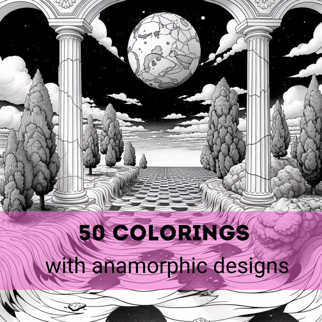 50 Abstract Black and White Coloring Pages With Anamorphic Designs - Etsy