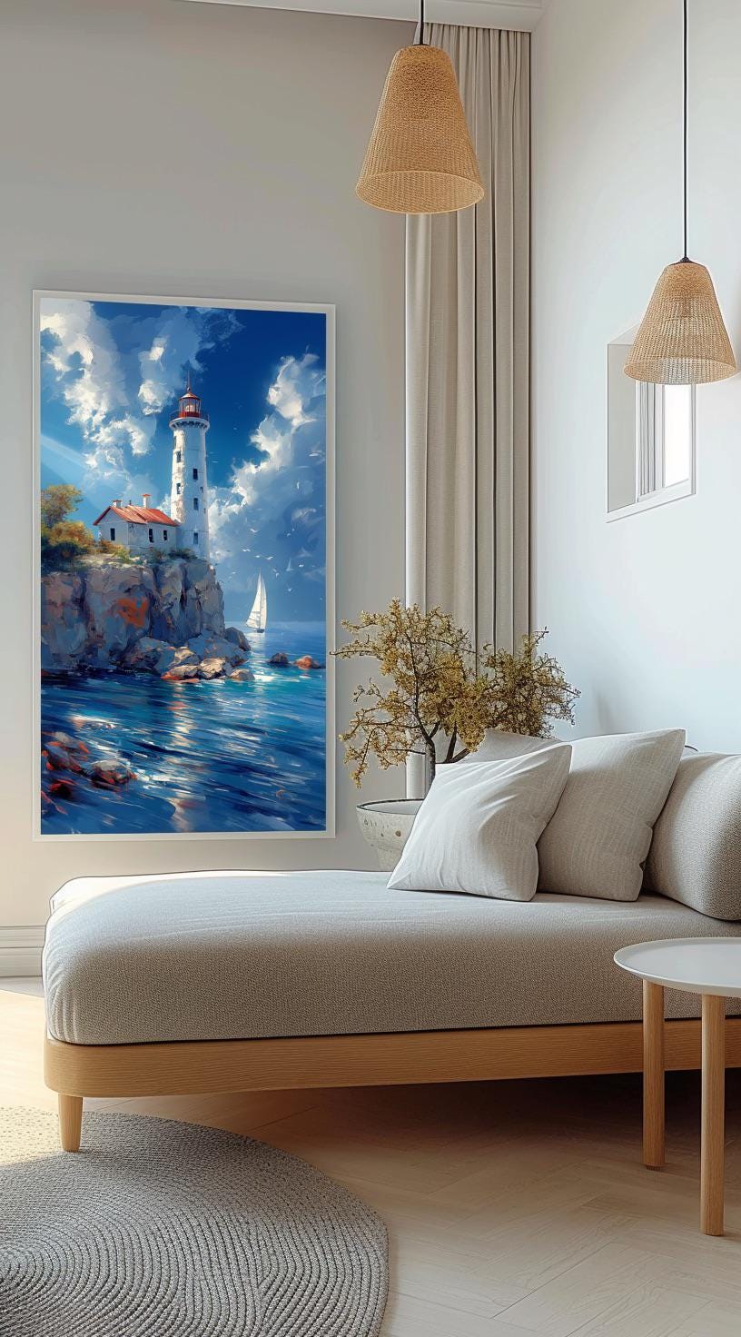 Marine Printable Wall Art Poster With the Lighthouse on the Seaside ...