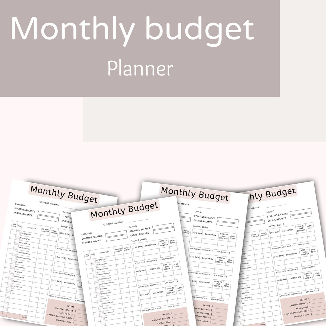 Monthly Budget Planner, Printable Financial Organizer, Expense Tracker ...