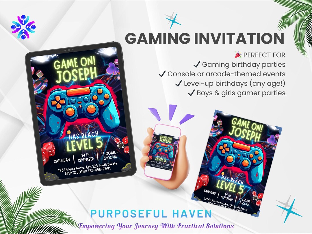 Gaming Birthday Invitation – Level up Party | Custom Digital Invite ...