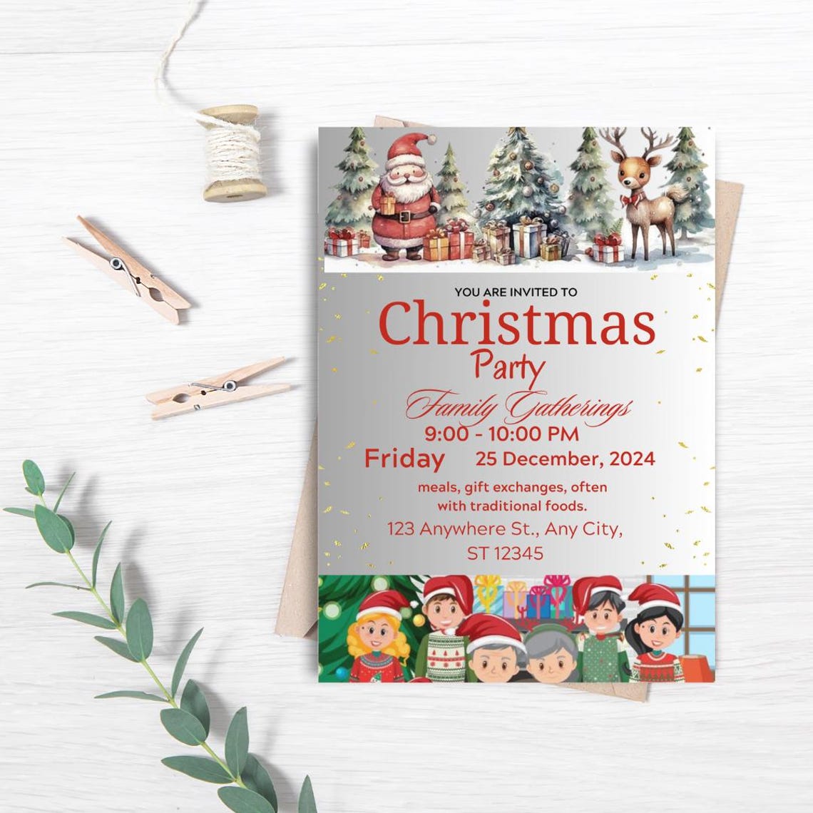 Christmas Party Invitation, Printable Holiday Event Invite Festive ...