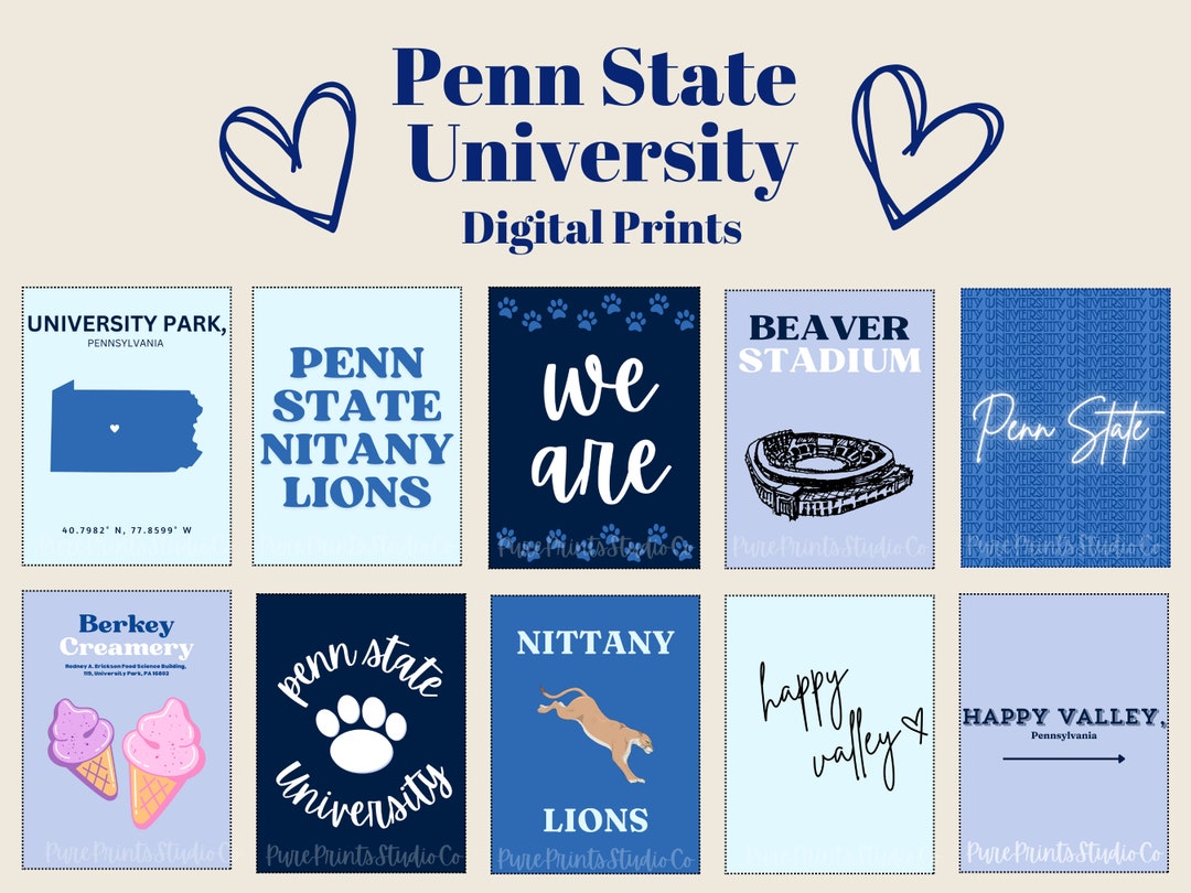 Penn State Digital Prints, Aesthetic College Prints, Dorm Decor, Set of ...