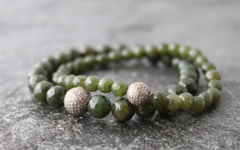 Nephrite jade stretch bracelet with pave diamond statement | Etsy