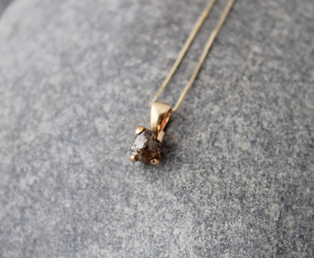 Raw Cacao Diamond Pendant: 1.5 Carat 14k Yellow Gold Necklace - Etsy
