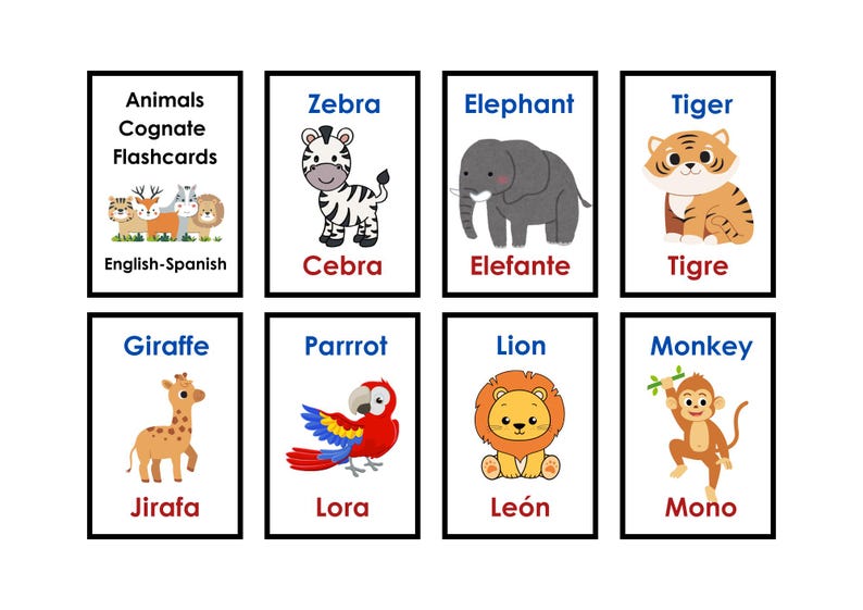 Bilingual Animal Flashcards: English & Spanish – Digital Download for ...