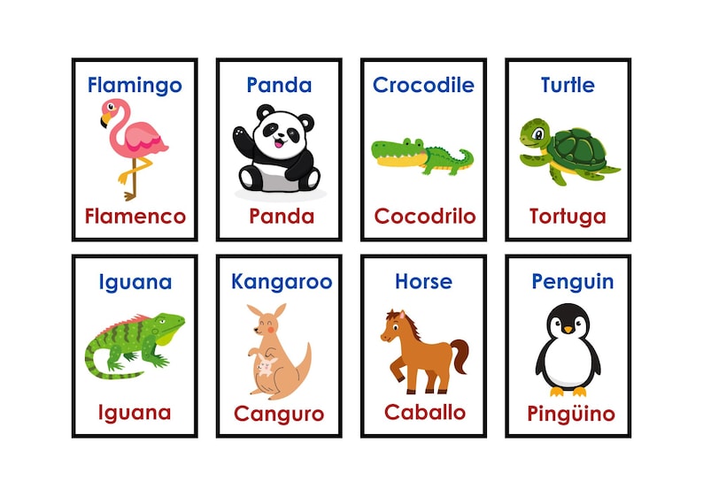 Bilingual Animal Flashcards: English & Spanish – Digital Download for ...