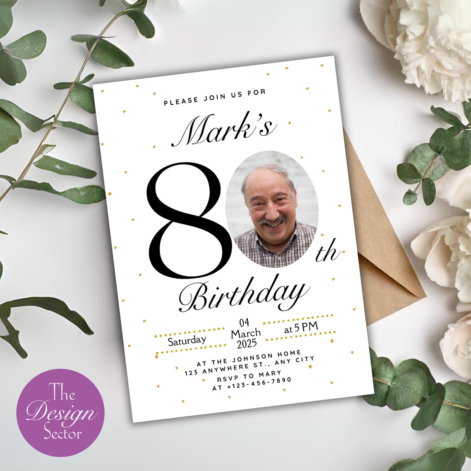 80th Birthday Invitation, Photo Template, Editable Printable (digital ...