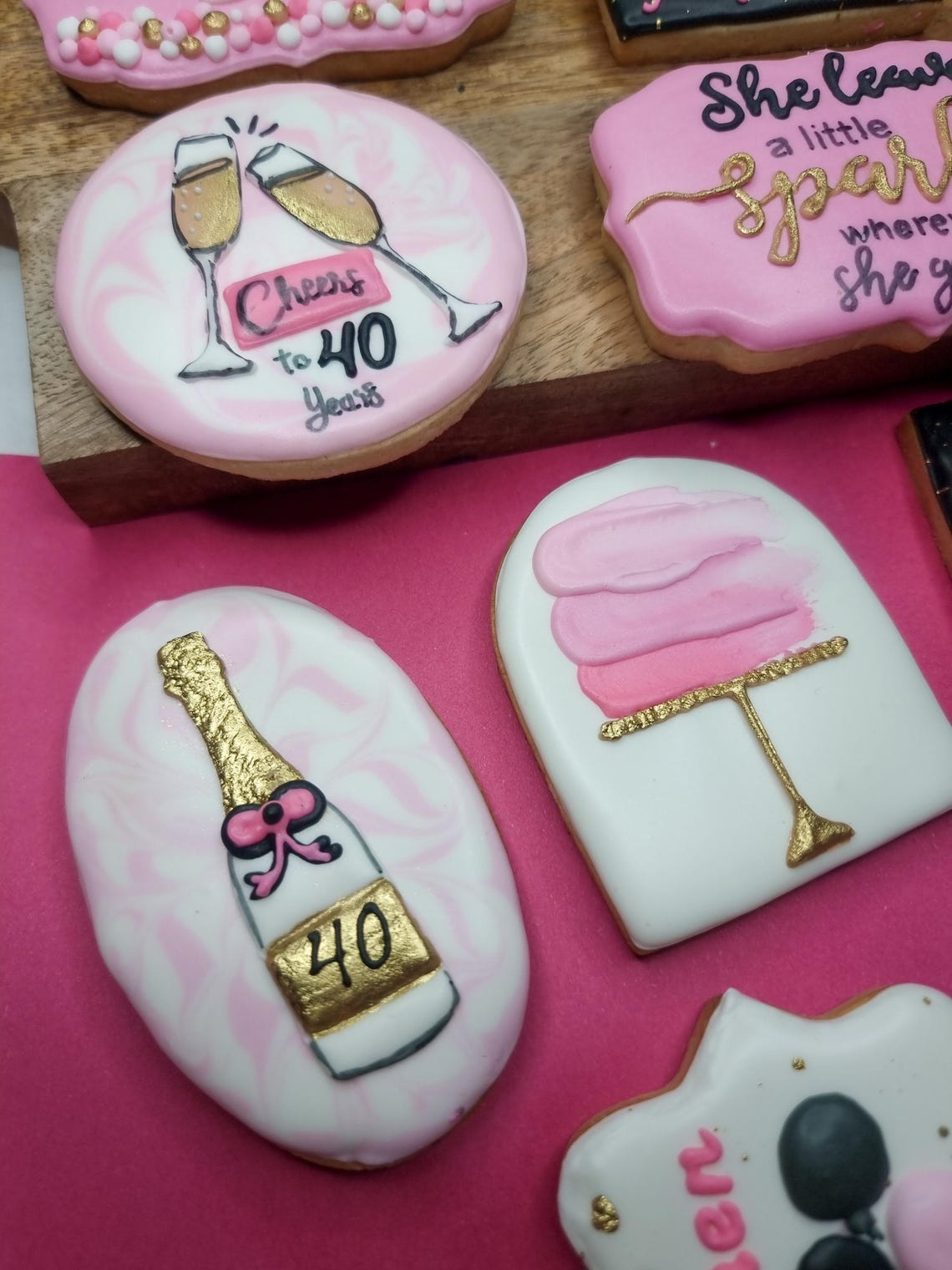 40th Birthday Biscuit Cookies Pink and Black - Etsy