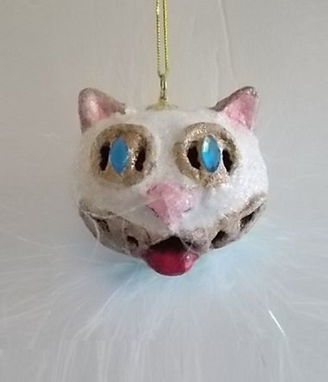 White Creepy Cat With Saucy Tongue Egg Shell Ornament - Etsy