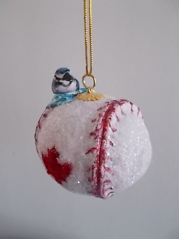 Little Blue Jay Bird on Baseball Eggshell Ornament | Etsy