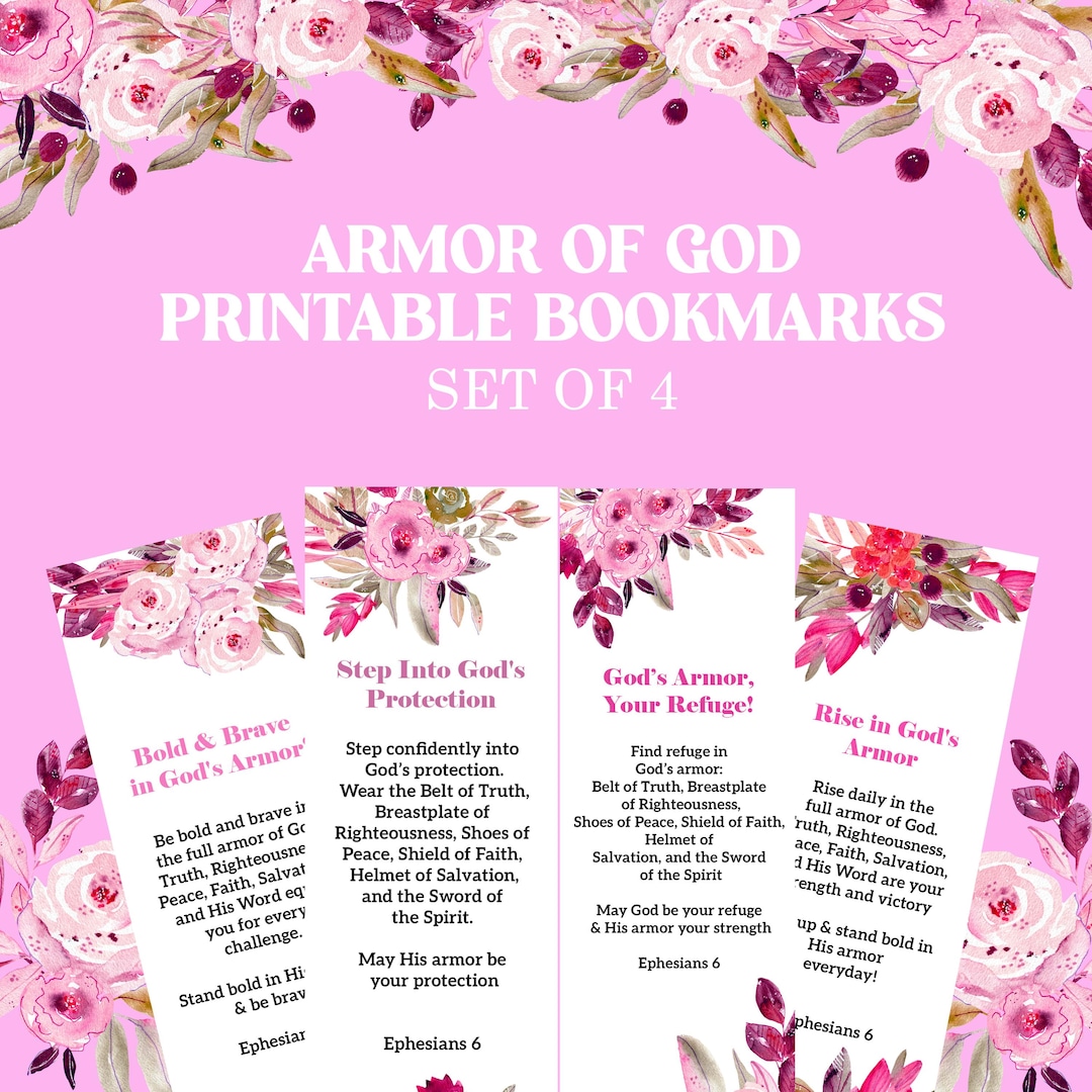 Armor of God Printable Bookmark Set Digital Bookmark Bundle Scripture ...