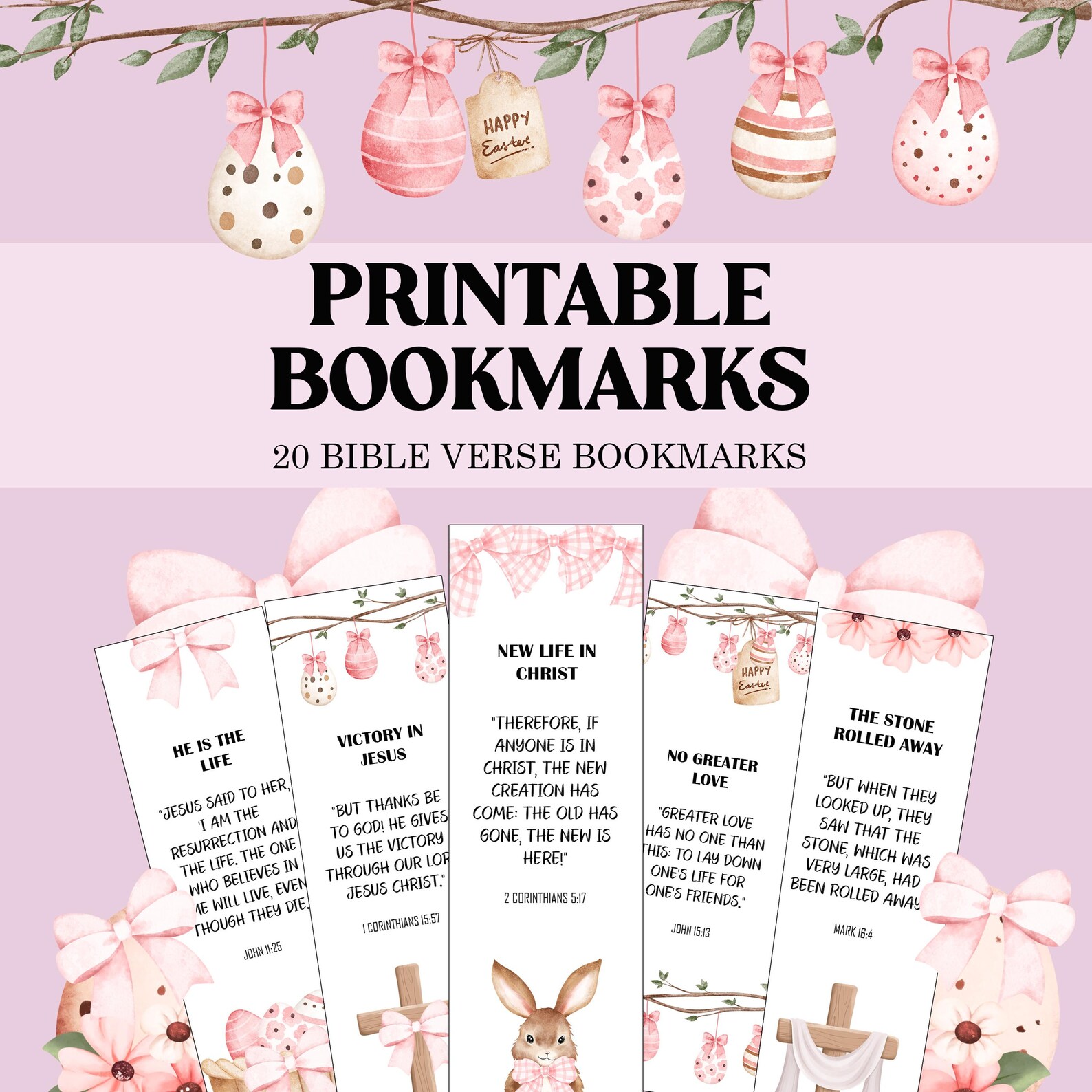 20 Easter Printable Bible Verse Bookmark Bundle, Scripture Bookmarks ...