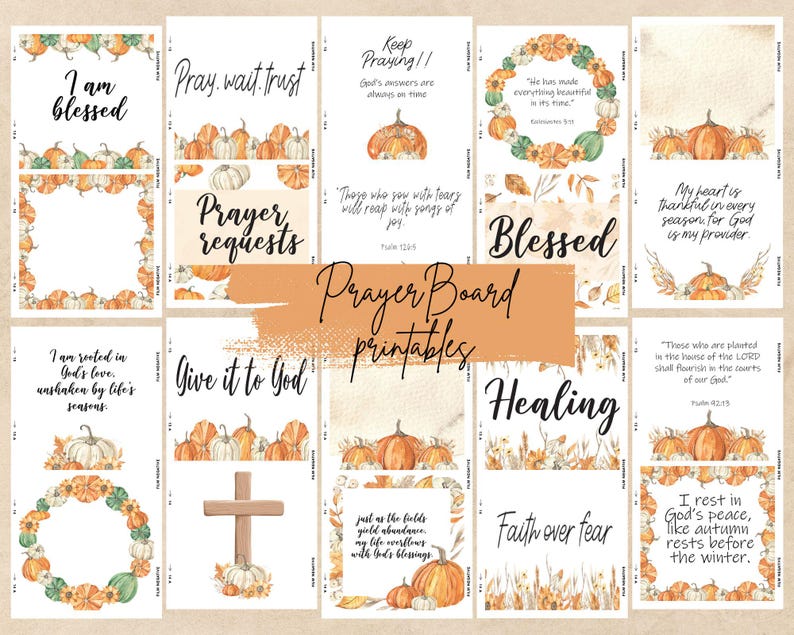 Pumpkin Fall Prayer Board Kit: Christian Wall Art, Bible Verse Cards ...