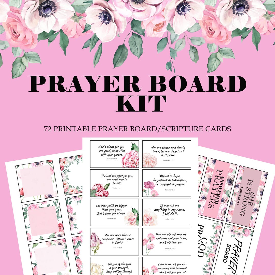Prayer Board Kit Printable, Scripture Cards, Floral Design (PDF ...