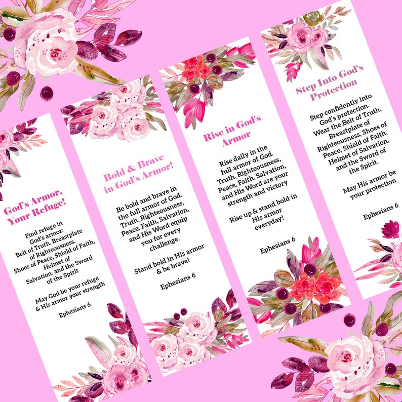 Armor of God Printable Bookmark Set Digital Bookmark Bundle Scripture ...