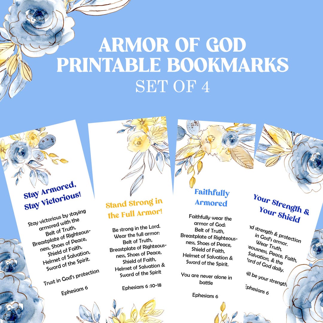 Printable Bookmark Set, Armor of God Bookmark Bundle, Scripture ...