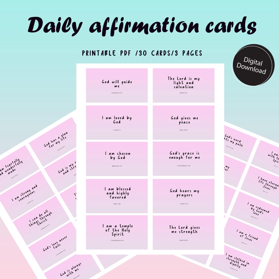 Positive Affirmation Printable Bible Verse Cards for Vision Board or ...