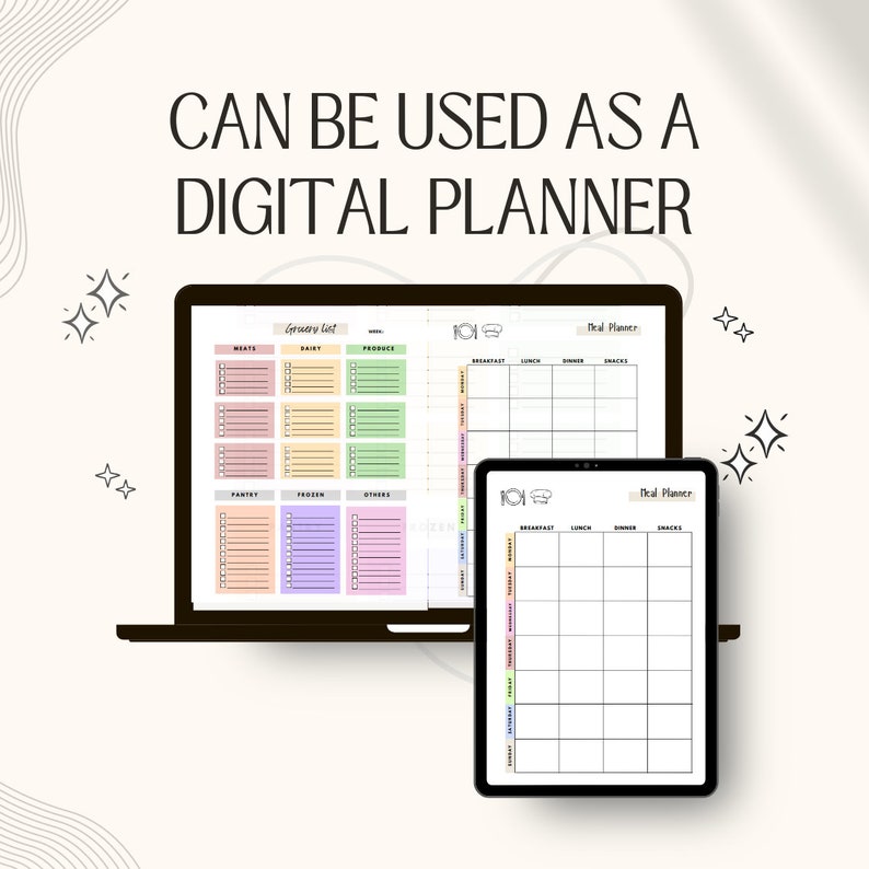 Weekly Meal Planner & Shopping List Printable Editable Digital Template ...