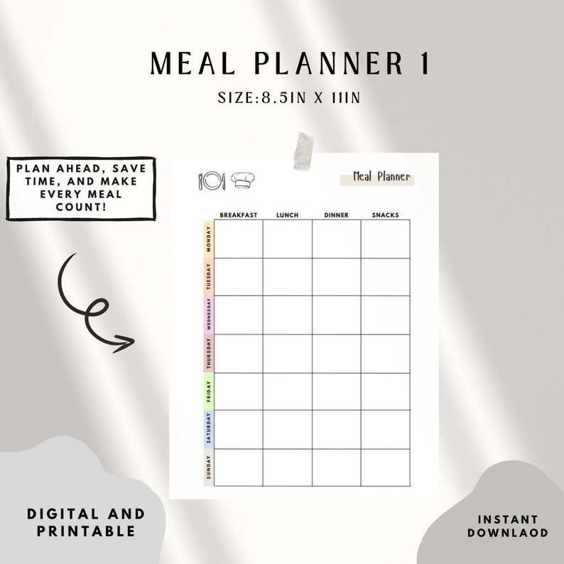 Weekly Meal Planner & Shopping List Printable Editable Digital Template ...