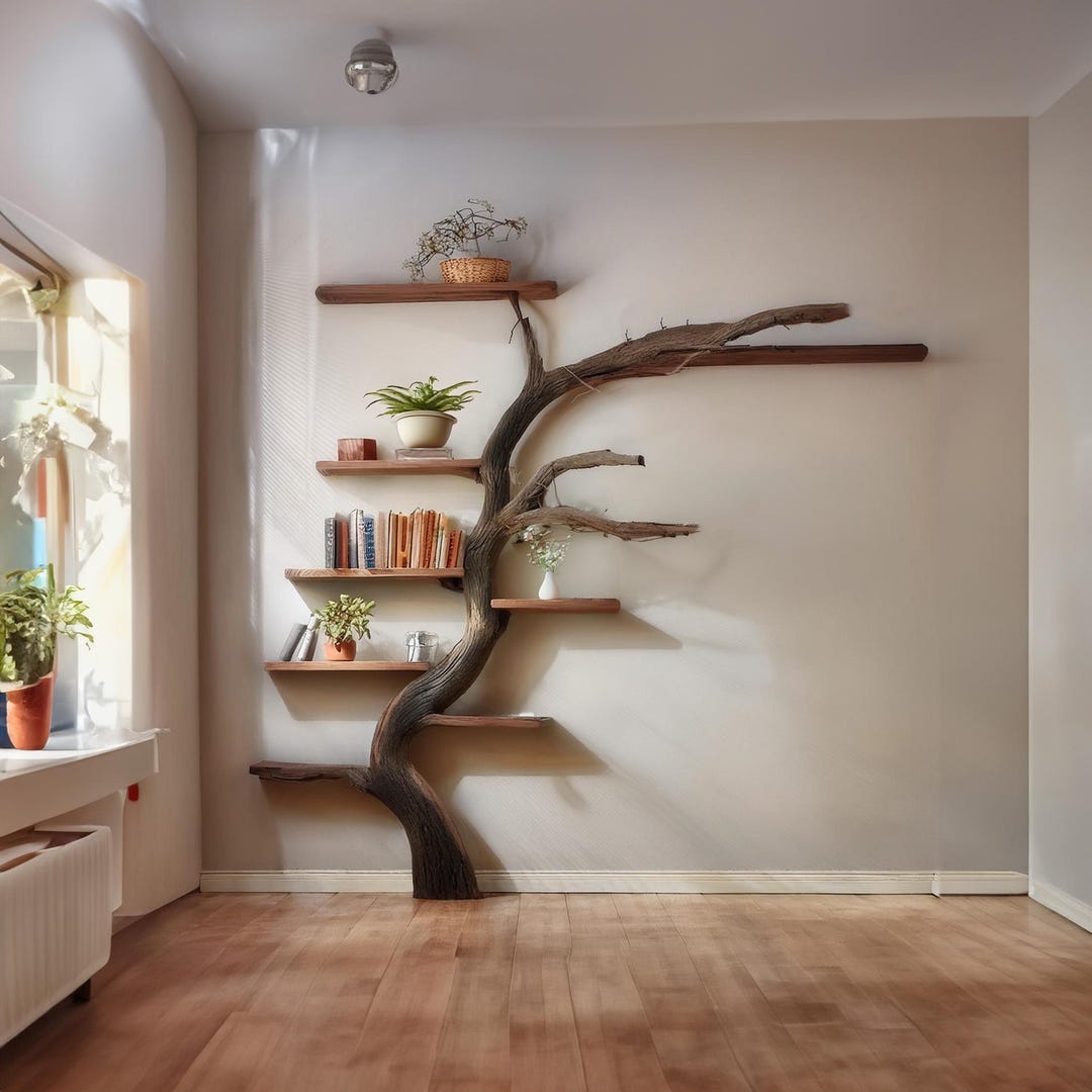 Corner Tree Branch Wall Shelf, Solid Wood Floating Shelf, Driftwood ...
