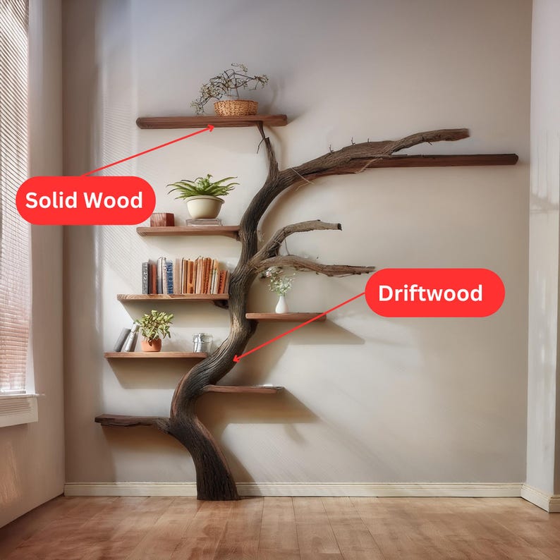 Corner Tree Branch Wall Shelf, Solid Wood Floating Shelf, Driftwood ...
