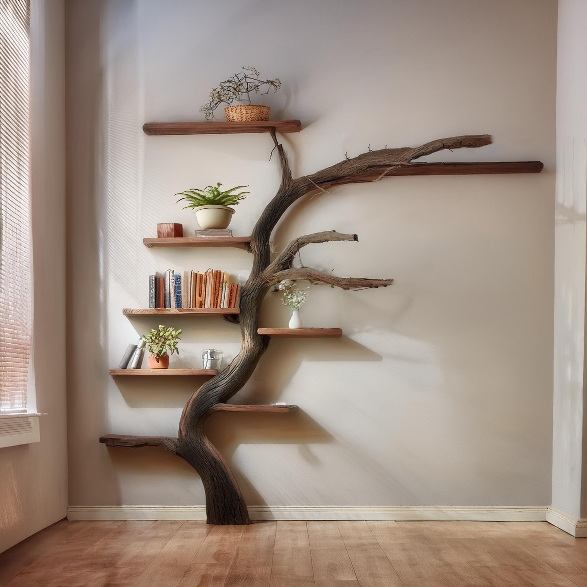 Corner Tree Branch Wall Shelf, Solid Wood Floating Shelf, Driftwood ...