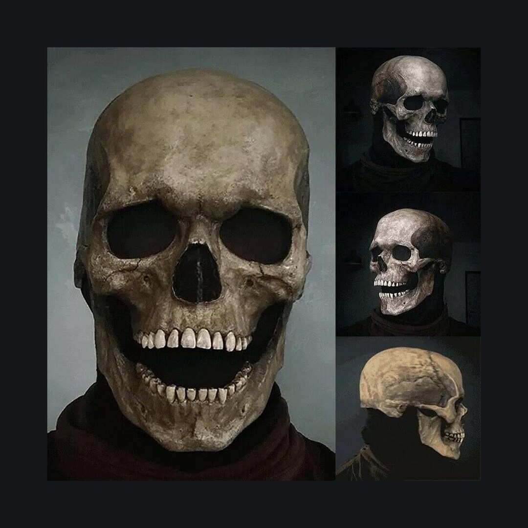 Halloween Skull Mask Full Head Helmet Movable Jaw Horror Party Pro ...