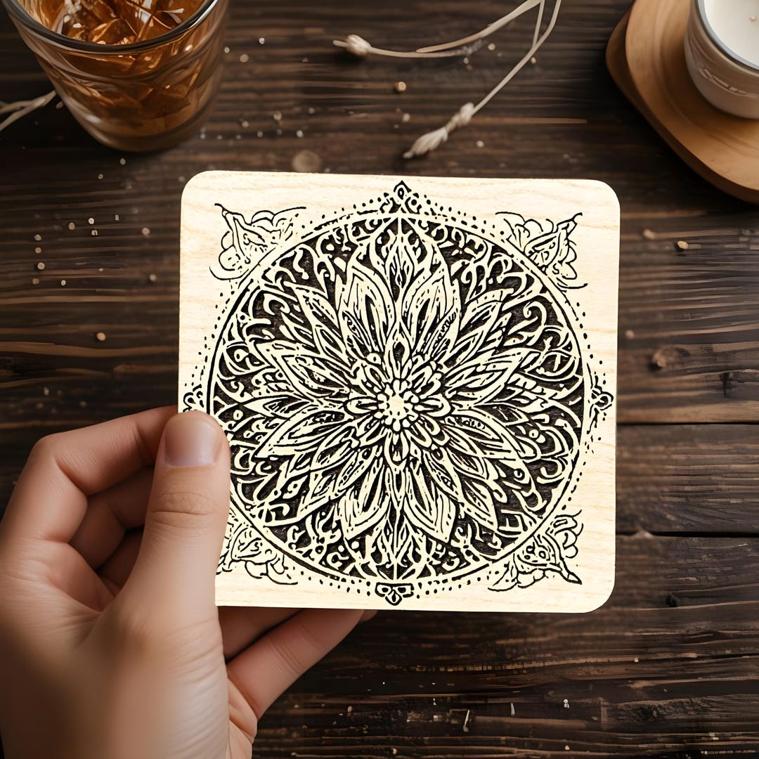 Handmade Beige Wooden Coasters, Wedding Coasters, Unique Flower Design ...