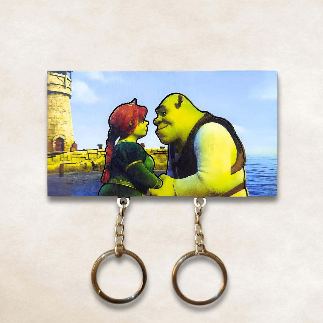 Shrek Inspired Shrek and Fiona Keychain Holder, Couple Keychain Holder ...