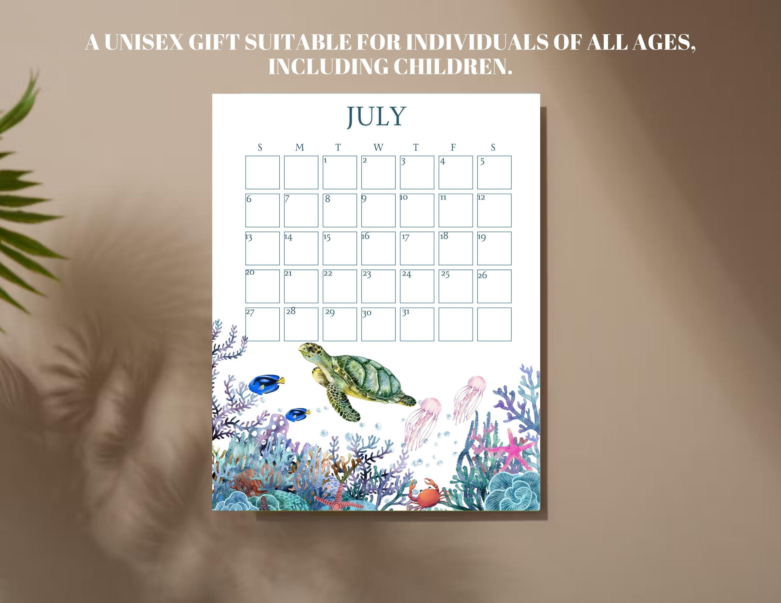 2025 Printable Sea Life Under the Sea Dated Calendar Ocean Animals Wall ...