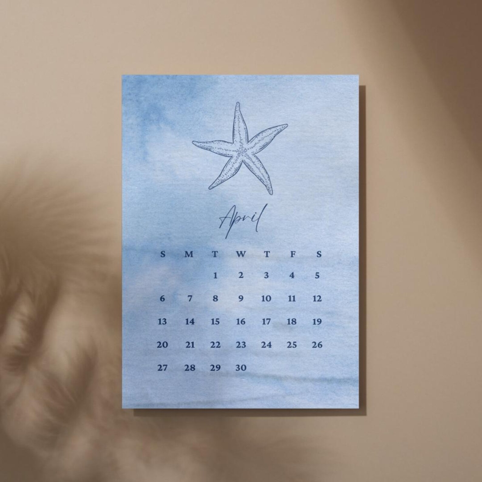 Printable Seashells 2025 Calendar, Coastal Themed Dated Desk Calendar ...