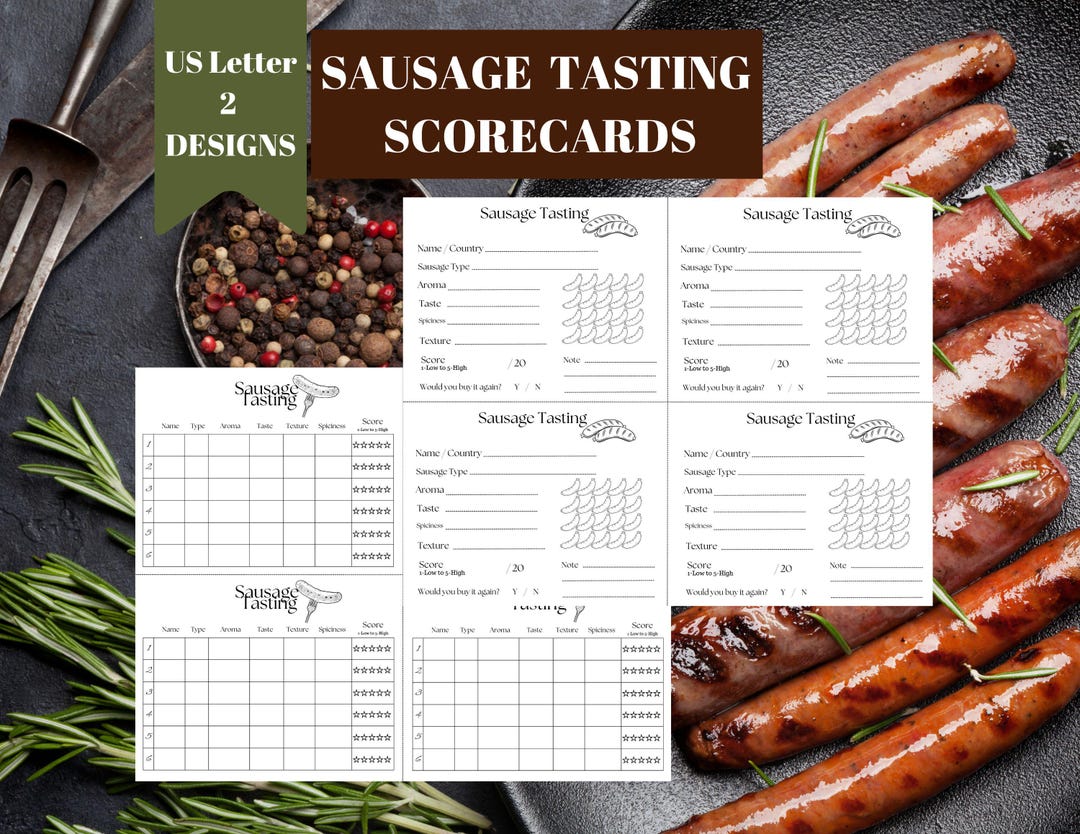 Printable Sausage Tasting Scorecards Food Score Sheets, Sausage Party ...