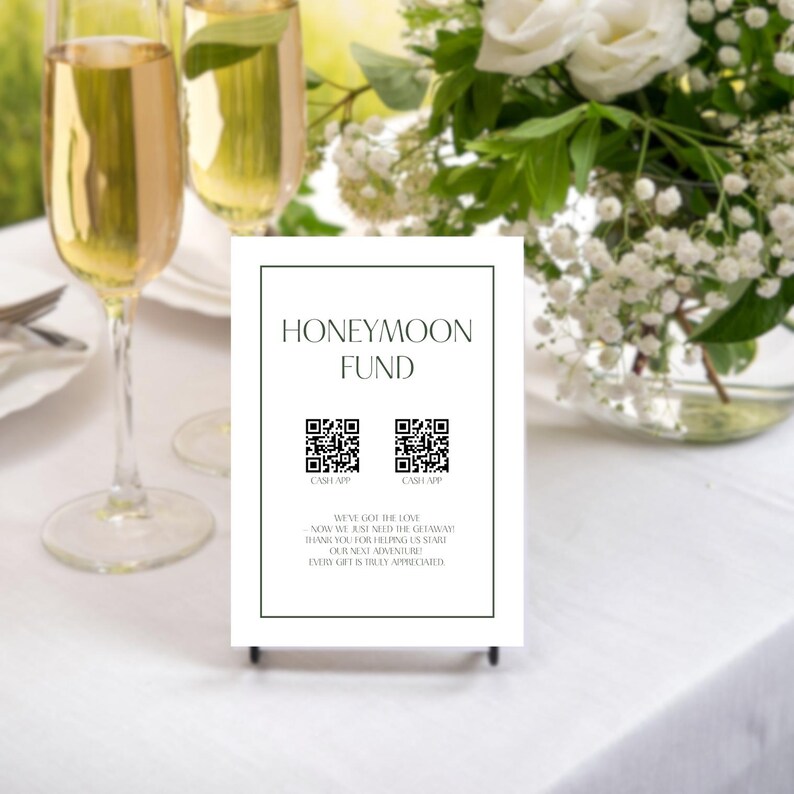 Editable Minimal Green Honeymoon Fund Wedding Signage Canva Template ...