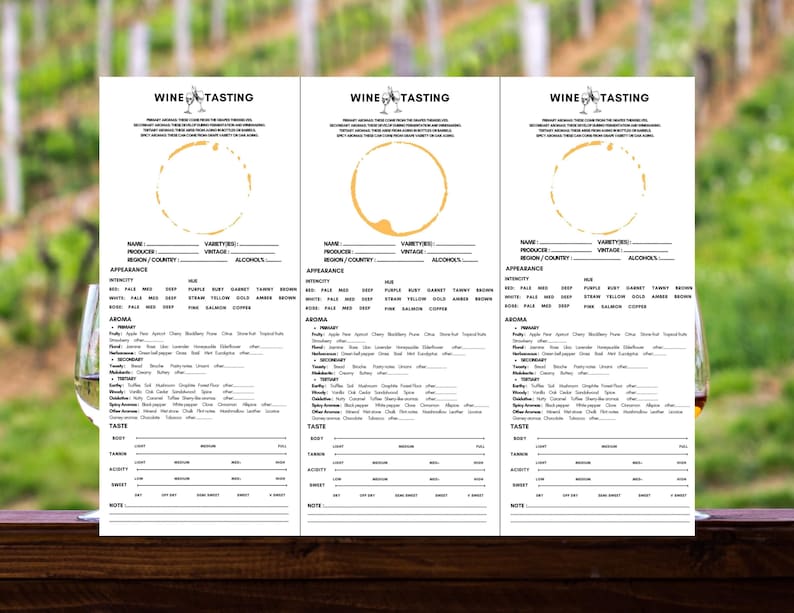 Red and White Wine Tasting Scorecards, Wine Tasting Mats Score Sheets ...