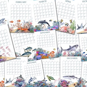 2025 Printable Sea Life Under the Sea Dated Calendar Ocean Animals Wall ...