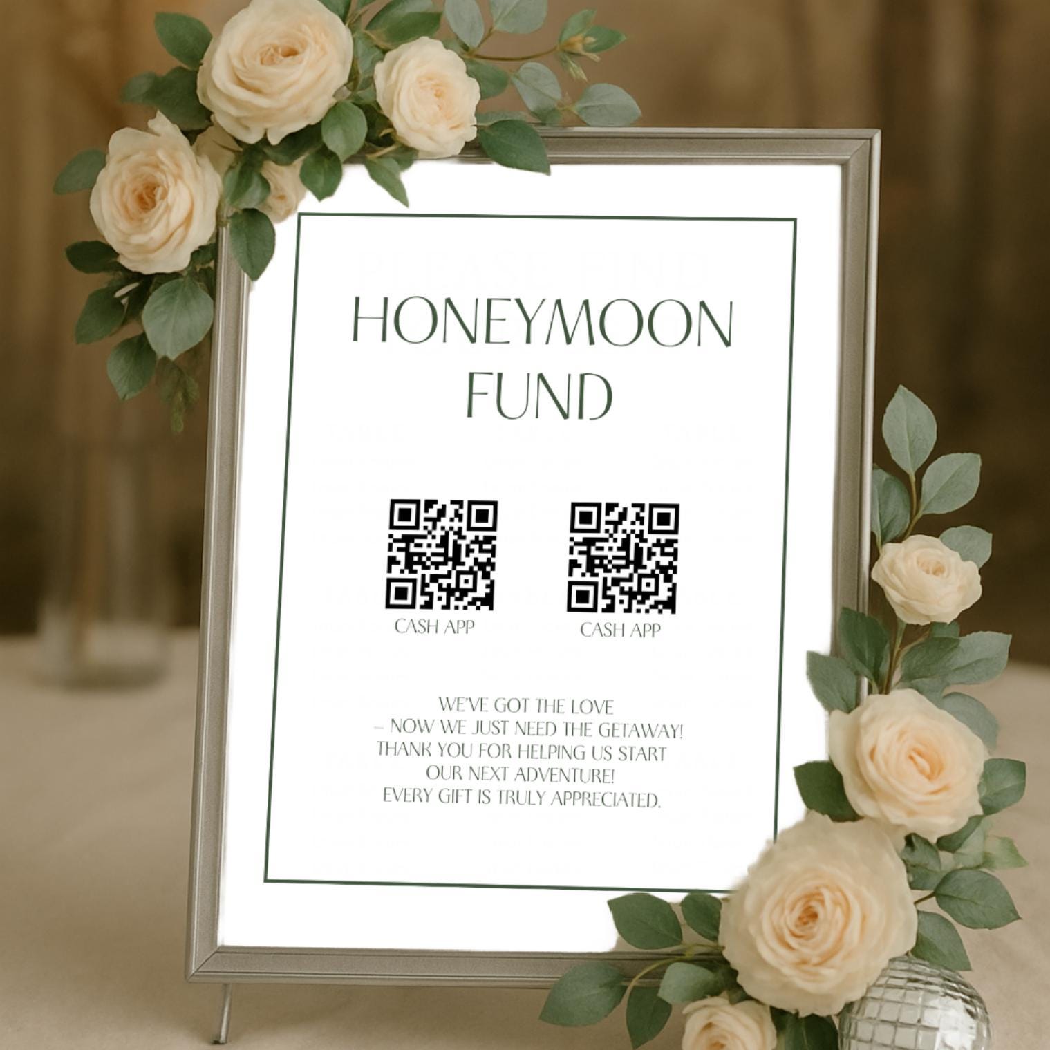 Editable Minimal Green Honeymoon Fund Wedding Signage Canva Template ...