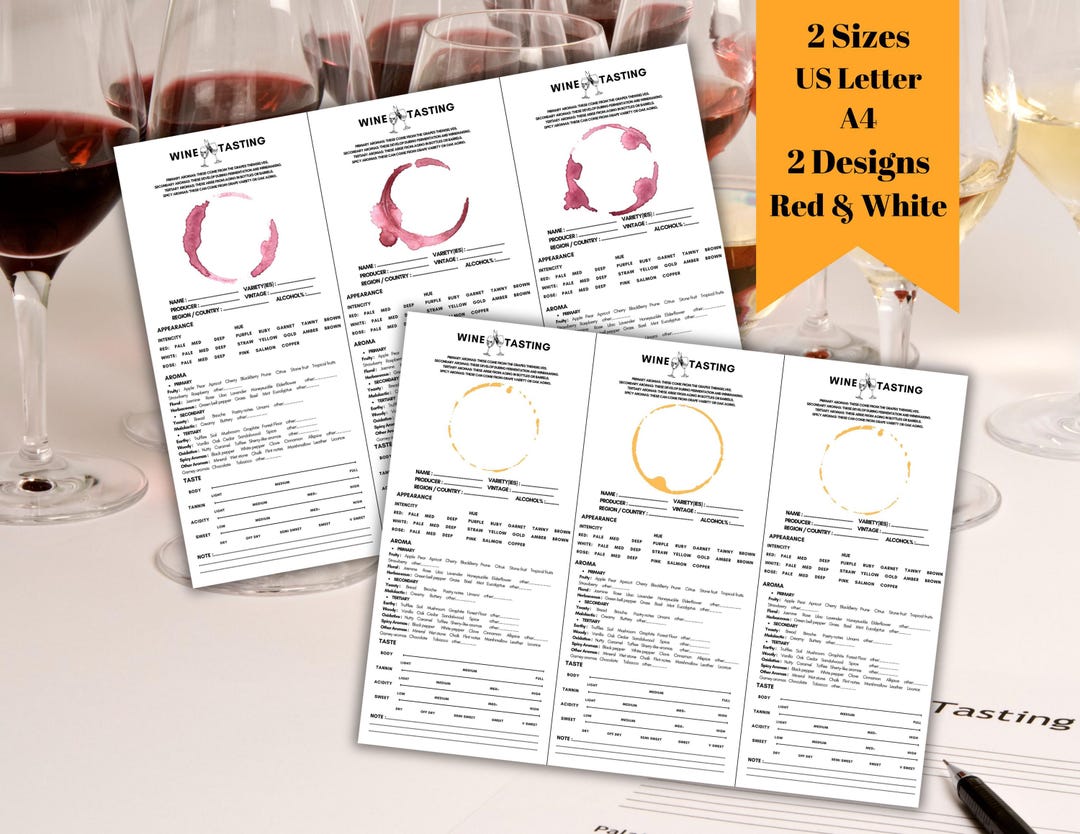 Red and White Wine Tasting Scorecards, Wine Tasting Mats Score Sheets ...