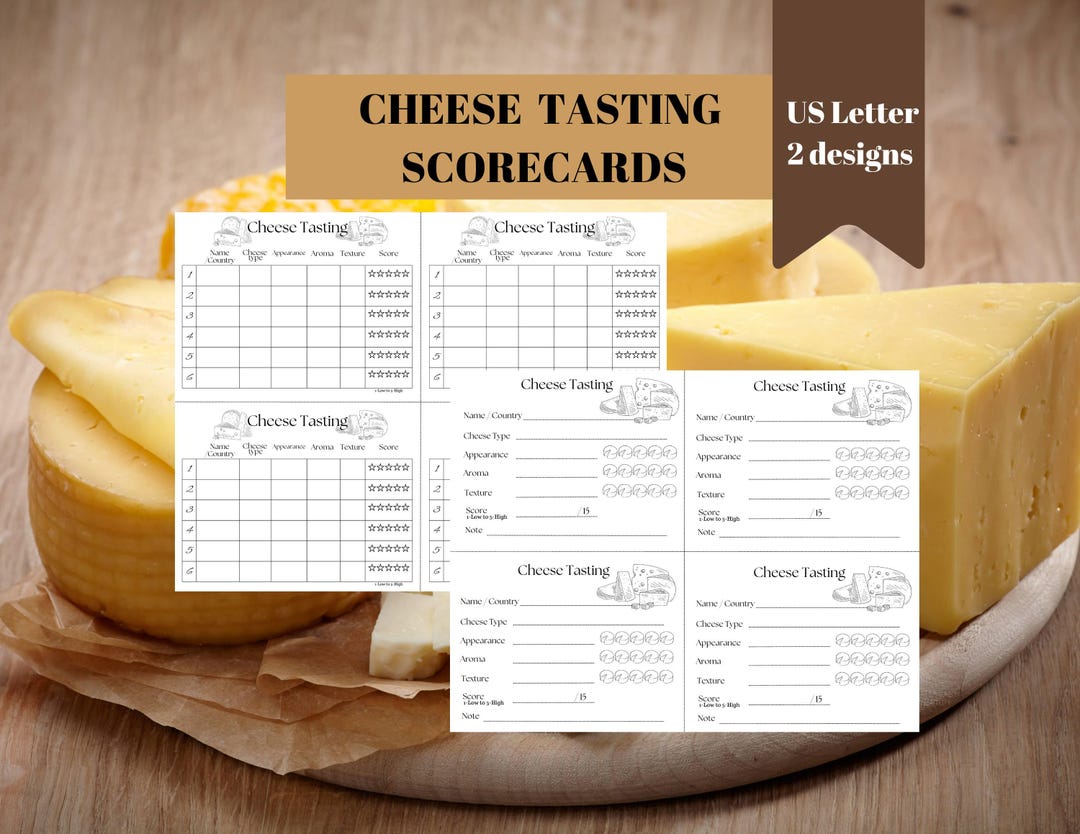 Printable Cheese Tasting Scorecards Food Score Sheets, Wine Cheese ...