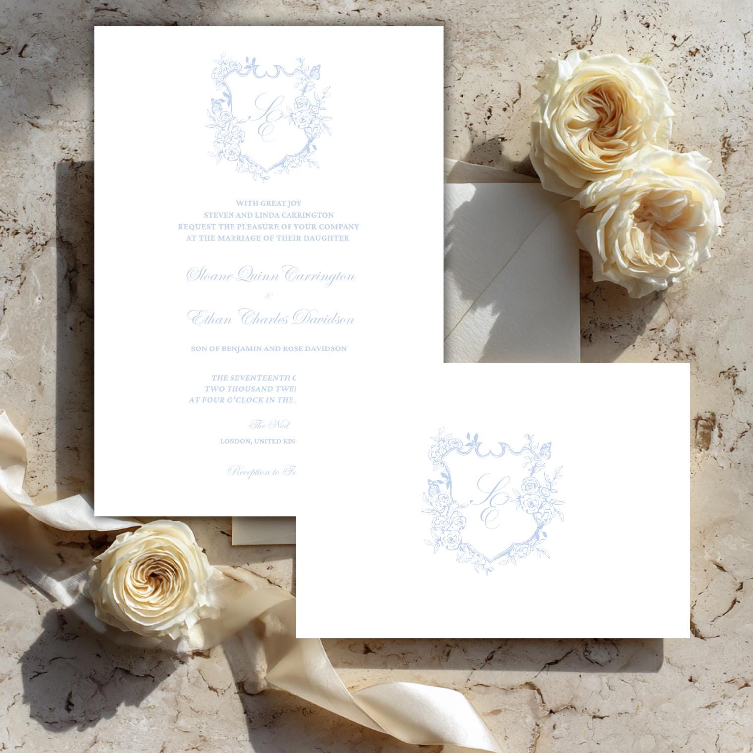 Editable Blue Wedding Crest With Monogram Invite Suite Template, Toile ...