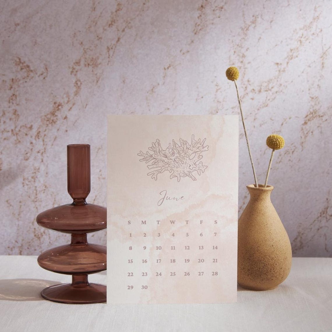 Printable Seashells 2025 Calendar, Coastal Themed Dated Desk Calendar ...