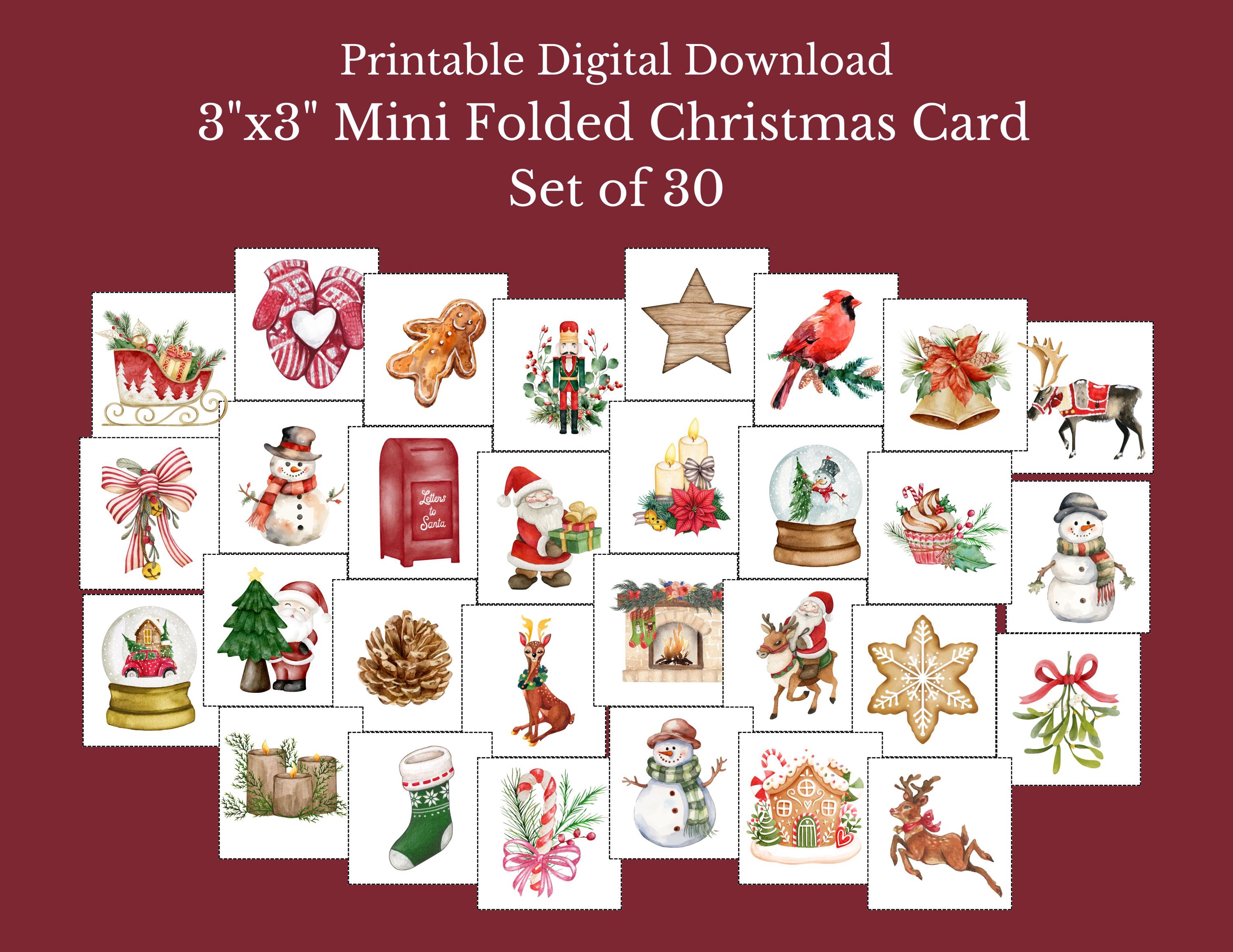 30 Printable 3x3 Mini Christmas Cards, Assorted Mini Holiday Note Cards ...