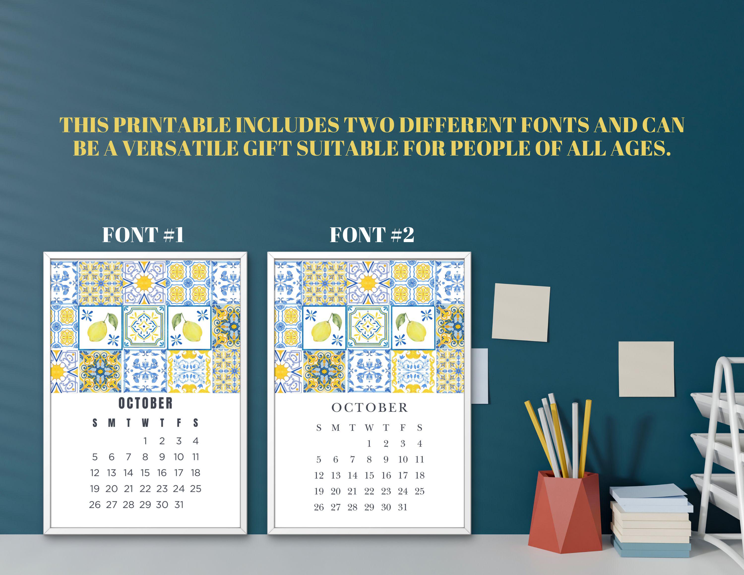 2025 Printable Lemon Blue Tiles Calendar Sicily Italy Inspired Dated ...